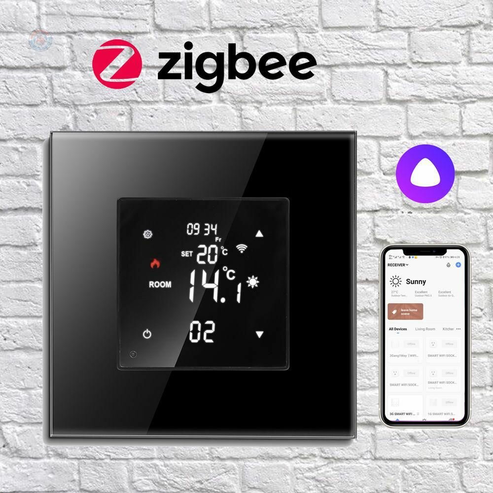 Умный терморегулятор ZigBee для теплого пола и котла, сенсорный термостат с Wi-Fi управлением через Smart Life и Алису, черный