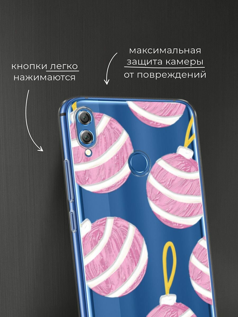 Чехол на Honor 8X / Хонор 8Х с принтом "Розовые новогодние шарики 3" — фото 1
