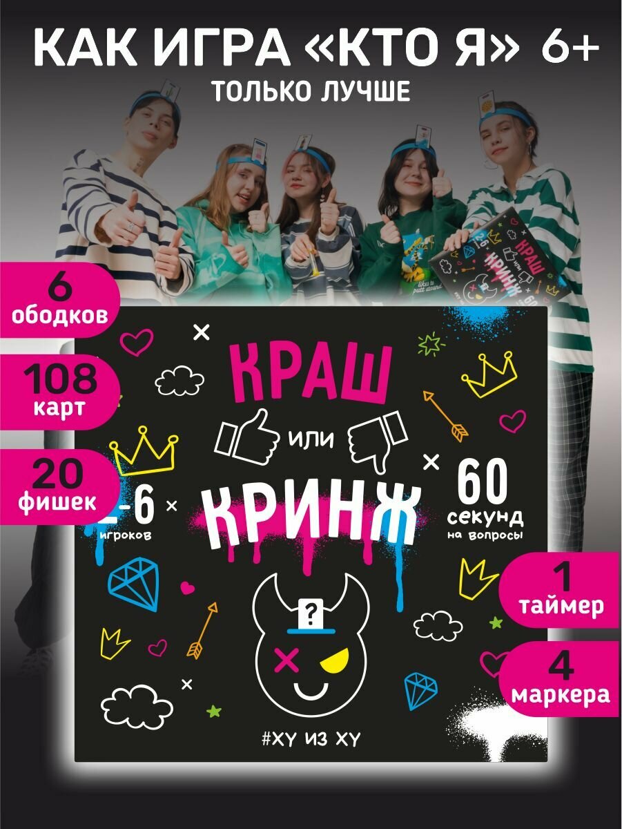 Настольная игра Кто я "Краш или Кринж" Mika store для детей и взрослых для компании для всей семьи карточная в подарок