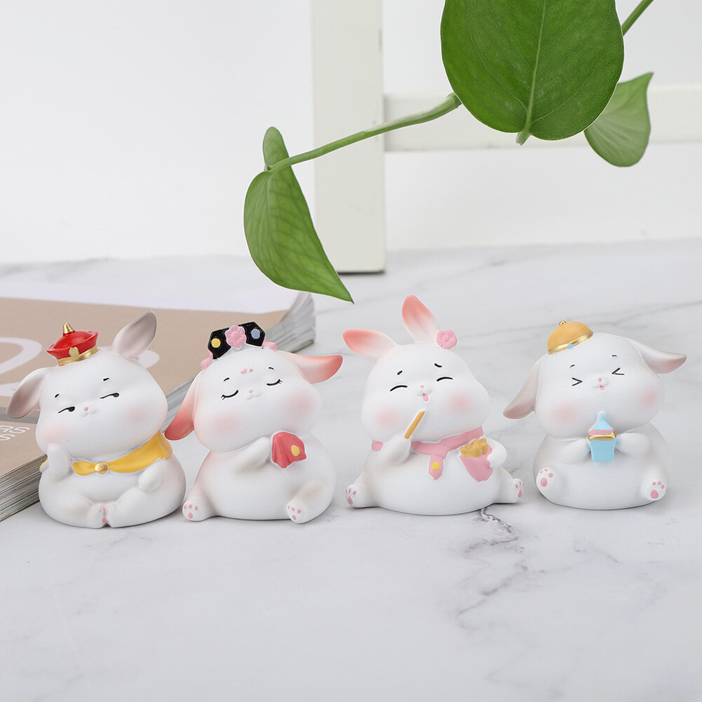 4 шт. мини-милые милые смоляные украшения в форме кролика для дома и сада, украшения для торта, подарок на день рождения