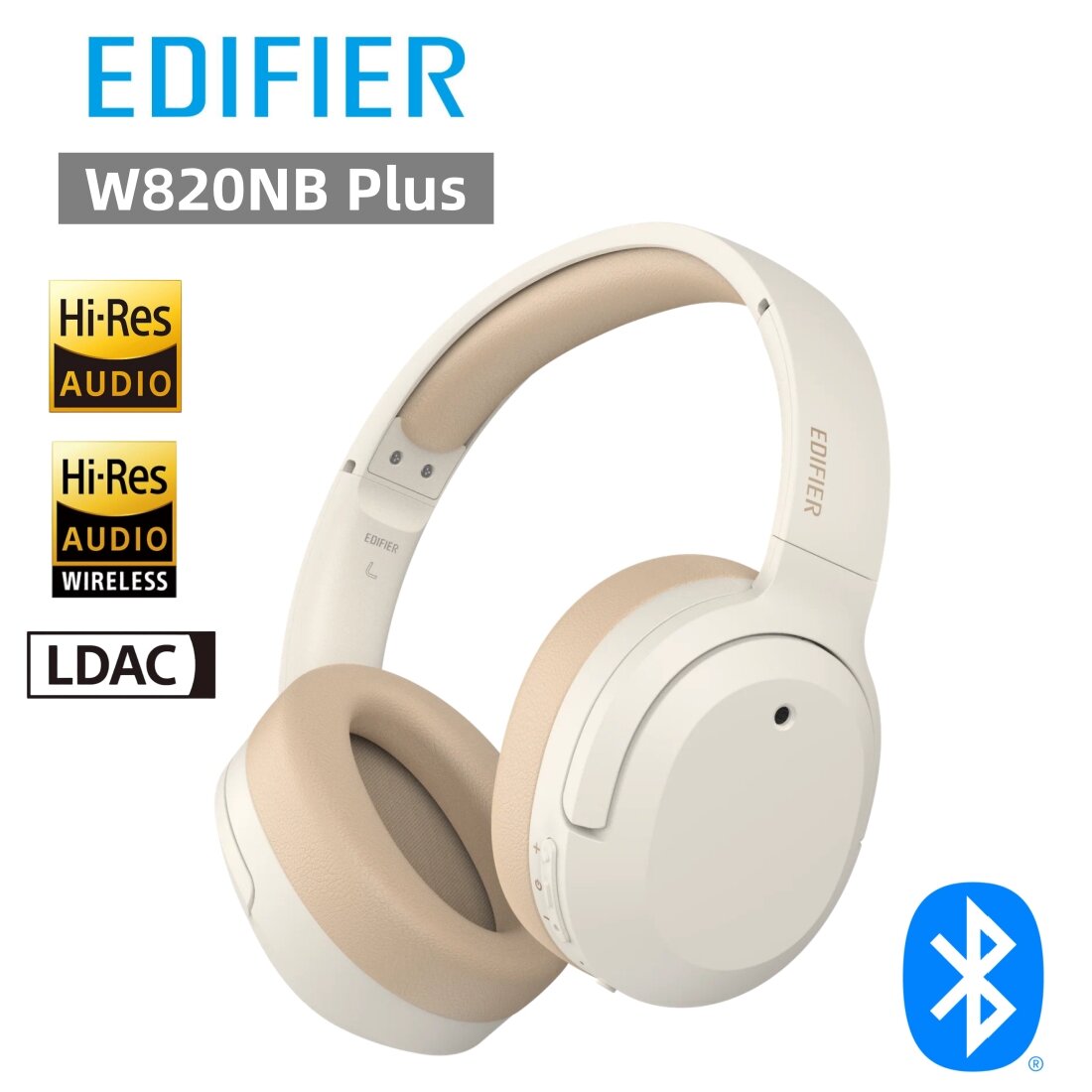 Наушники Edifier W820NB Plus слоновая кость, беспроводные, полноразмерные, с шумоподавлением, Bluetooth 5.2