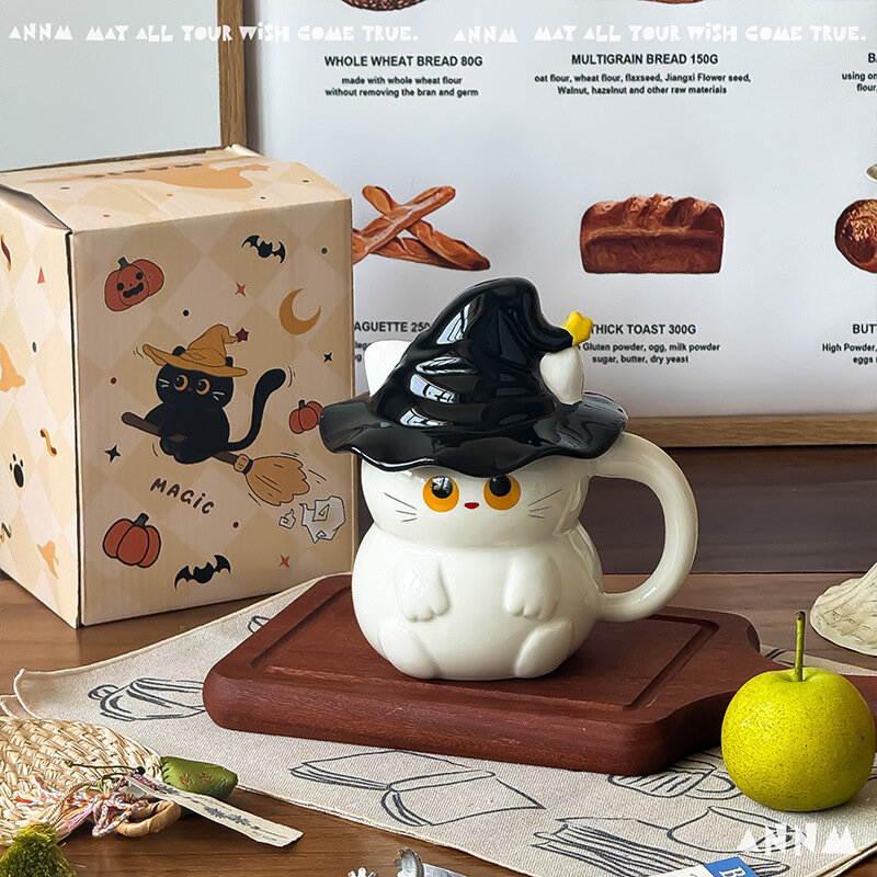 Кошка - призрак, керамическая кружка, крышка.