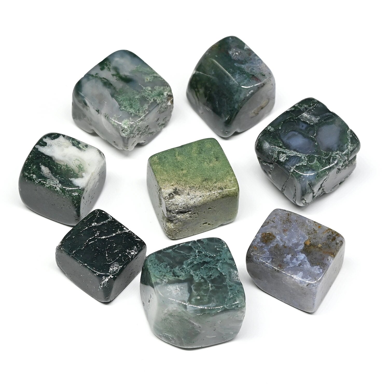 Моховой агат галтовка фракция 15-18мм, упаковка 100г .