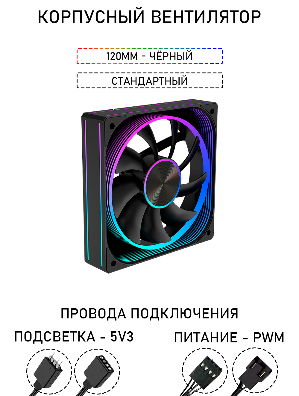 Вентилятор для корпуса Model X-RS, A-RGB, 120мм, стандартный, чёрный