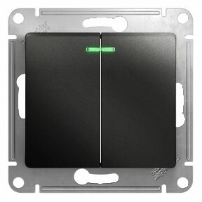 Выключатель 2-клавишный с подсветкой сх.5а, 10АХ, Антрацит Glossa GSL000753