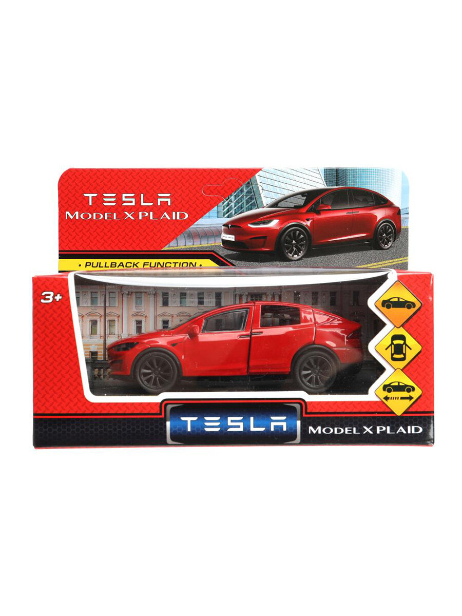 Технопарк Машина Tesla Model X Plaid 12 см красная металл МОDЕLХ-12-RD с 3 лет
