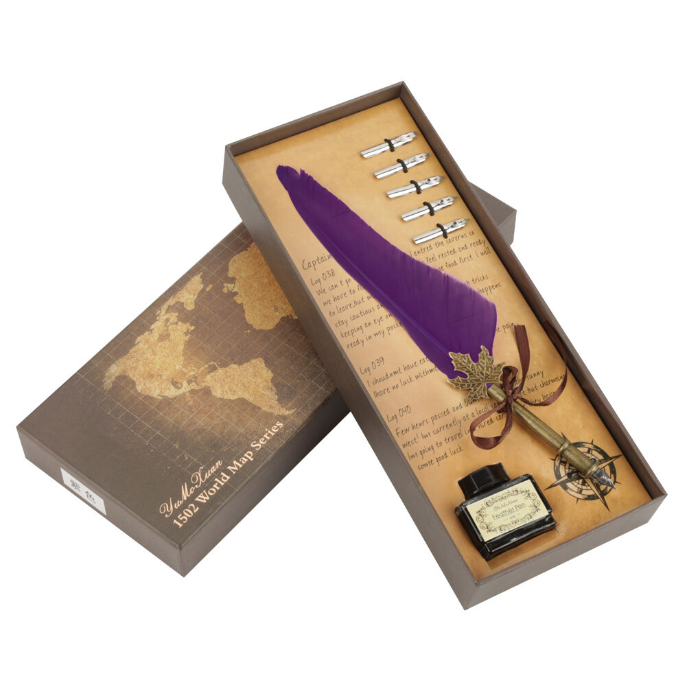 Винтажное ретро-перо в стиле европеизма, перо, ручка, металлические перья, каллиграфическая ручка для письма, подарок (фиолетовый)