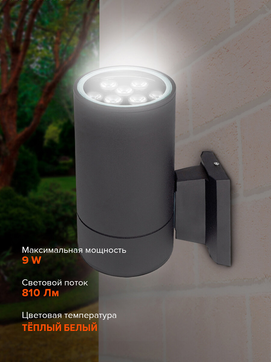 Светильник светодиодный уличный / интерьерный/ фасадный Jazzway PWL-200110/30D 1x9w 3000K GR IP65