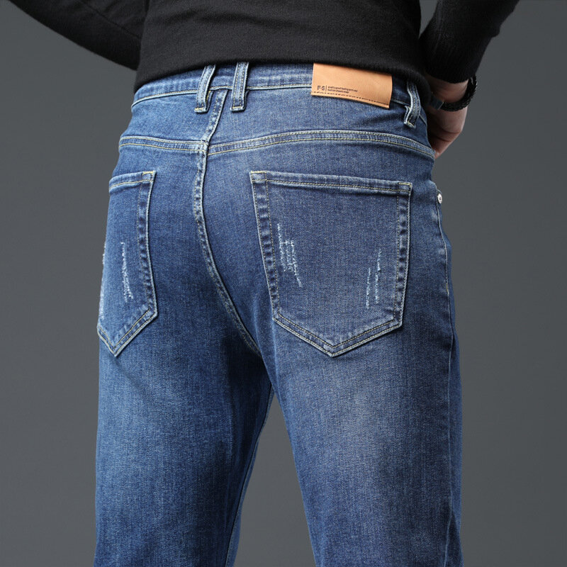 Слим тапер джинсы Rong Весенне-осенние тонкие новинки джинсы мужские корейский стиль эластичные городские широкие, Размер_32