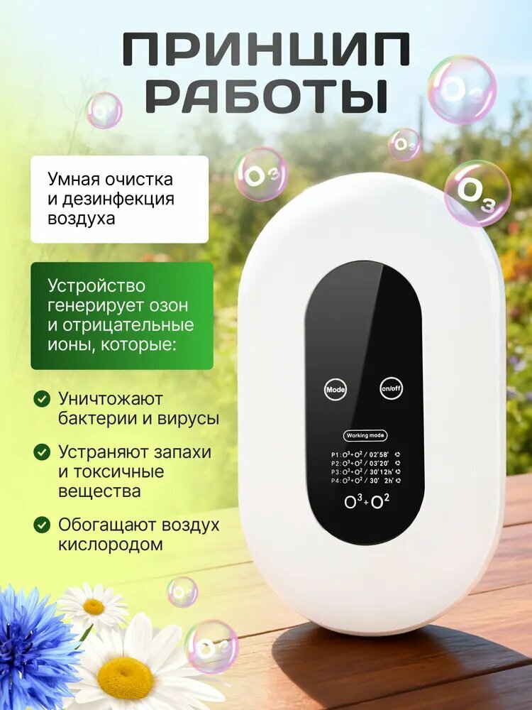 Озонатор для дома, настольный, для помещений, питание от сети, белый, 1 шт