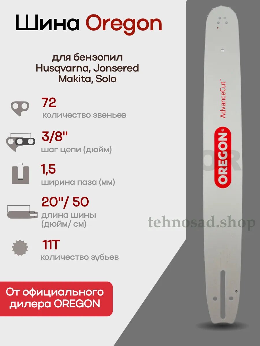 Шина пильная Oregon 208SFHD009 20"/50 см 1,5 мм 3/8" 72 зв