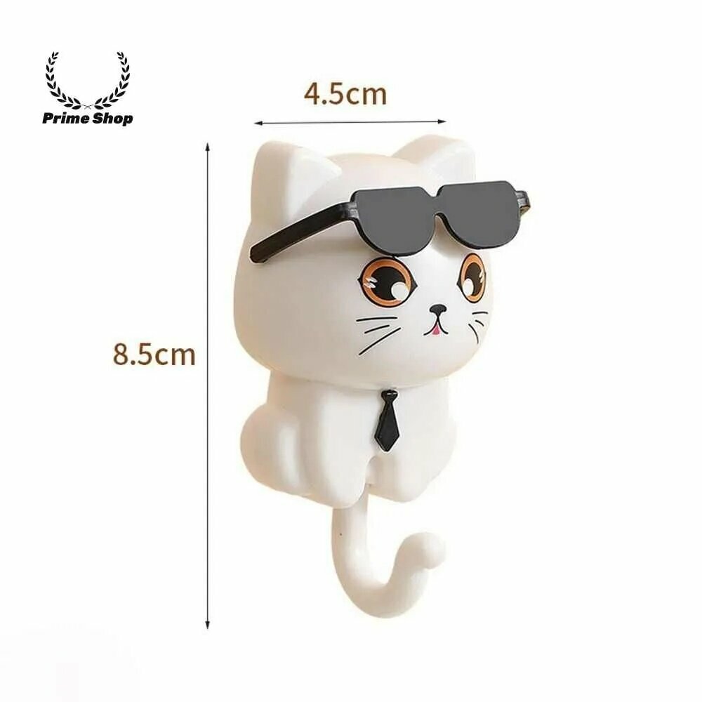 Ключница "Кошка в очках", настенная, самоклеящаяся, слоновая кость, 1шт