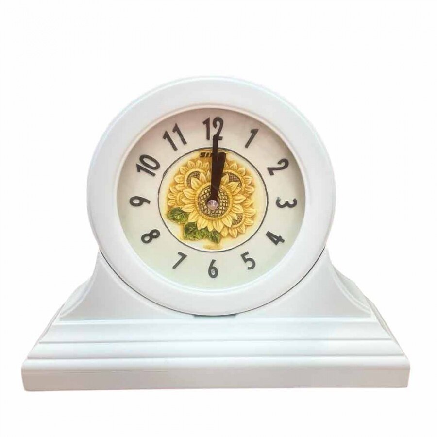 Часы настольные каминные белые, деревянные для дома на стлл и камин