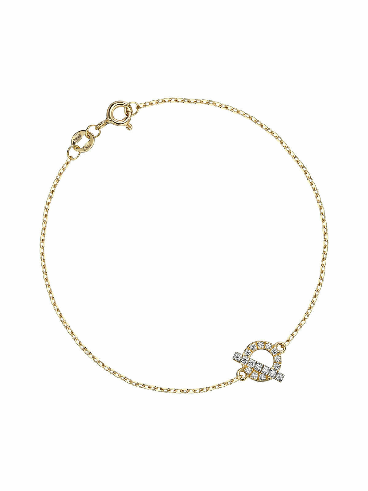 Браслет, желтое золото, 585 проба, родирование, фианит