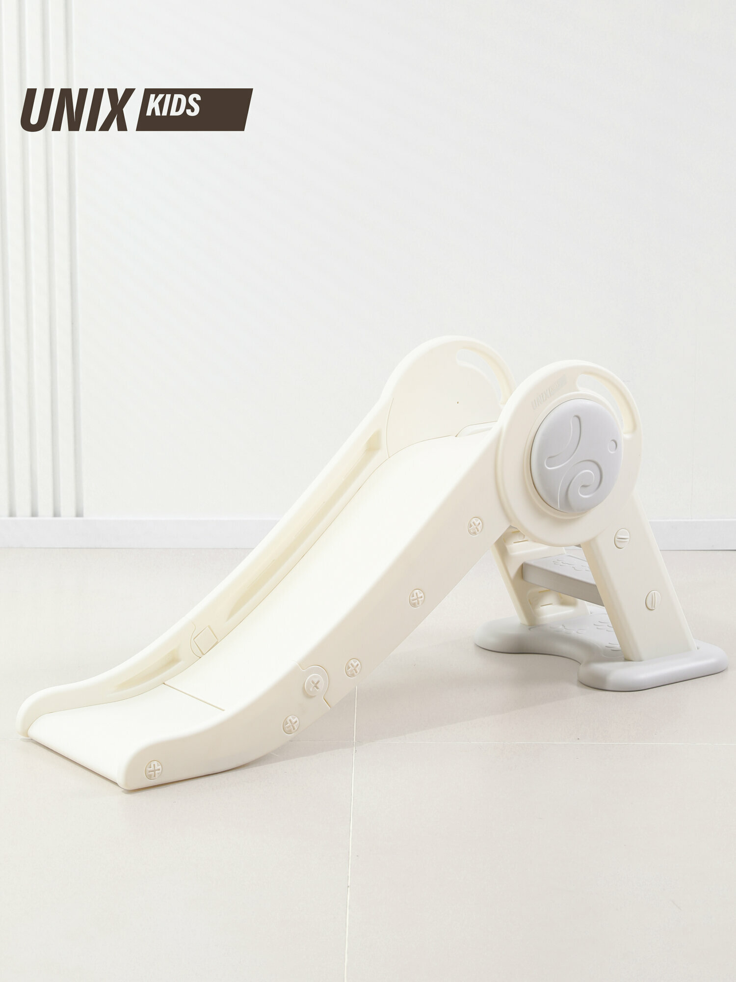 Горка детская для дома и улицы UNIX Kids Для маленьких детей / Baby Small пластиковая со скатом 100 см, серый