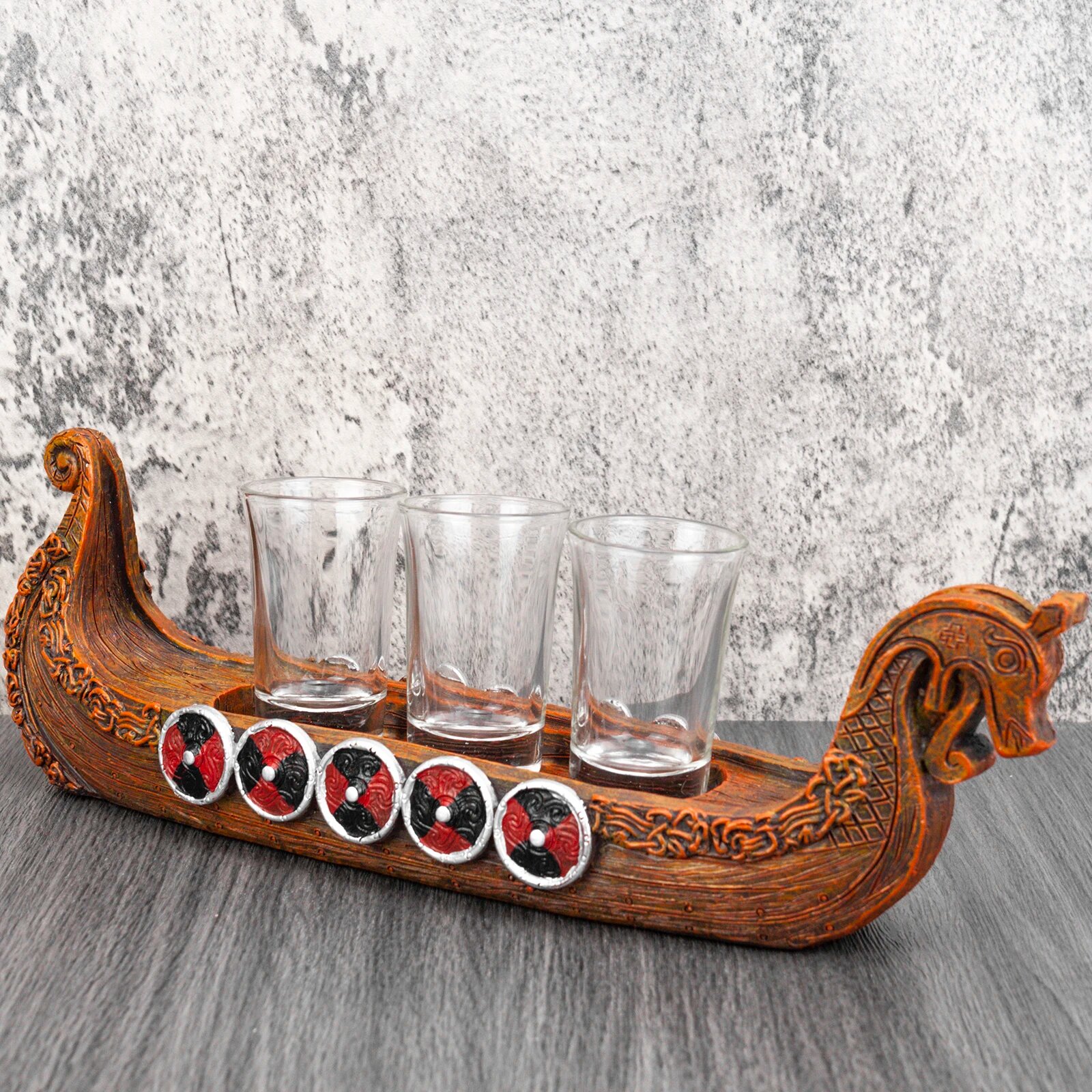 Деревянный держатель для рюмок Viking Ship 3 штуки, wood