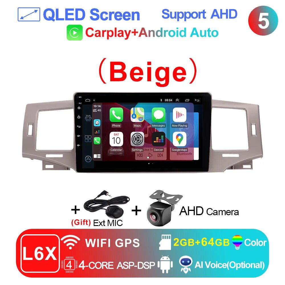 Автомагнитола LEHX L6Pro, мультимедийный видеопроигрыватель на Android 14 для Toyota Corolla 9 E120 2004 2005 2006 2DIN Beige-L6X(2-64GB)CAM