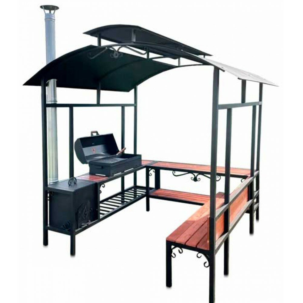 Мангал - Беседка «Огонь» цельносварная конструкция, съемная жаровня и печь