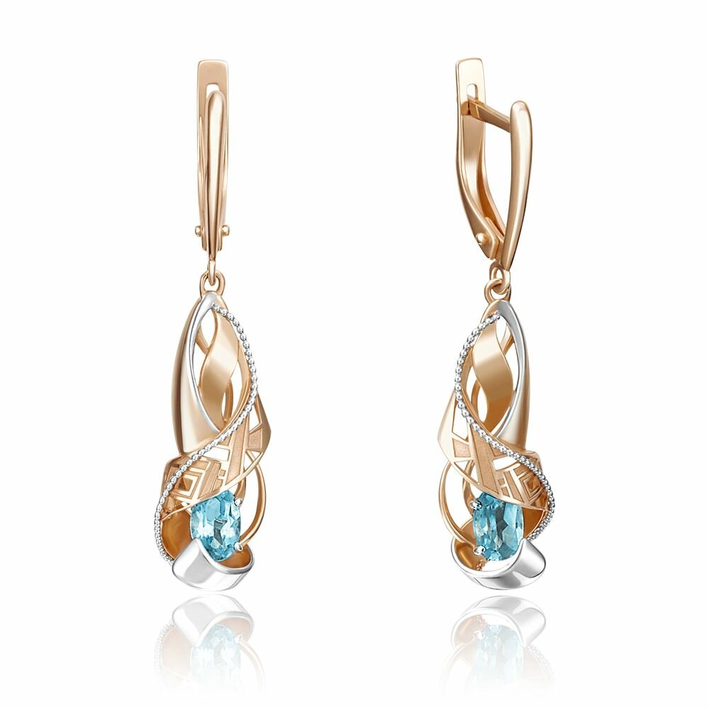 Серьги, красное золото, 585 проба, топаз