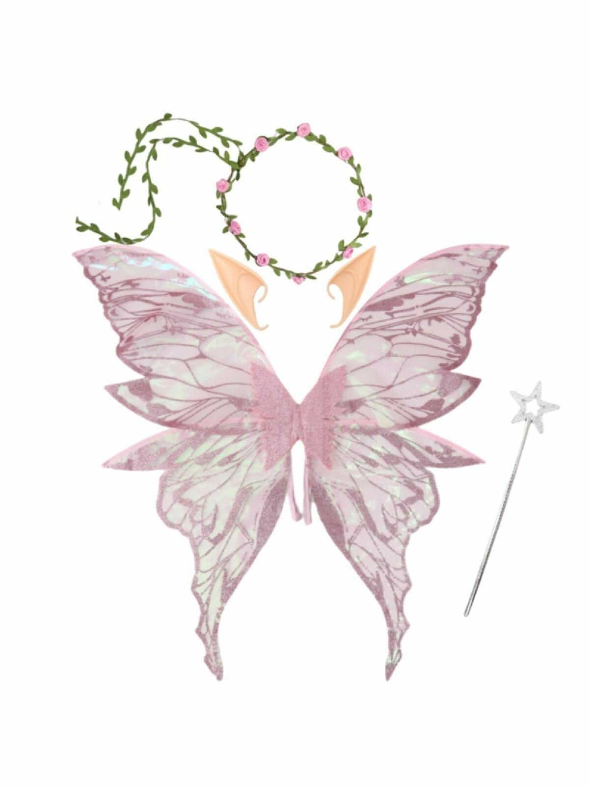 Костюм феи с крыльями, Розовый комплект