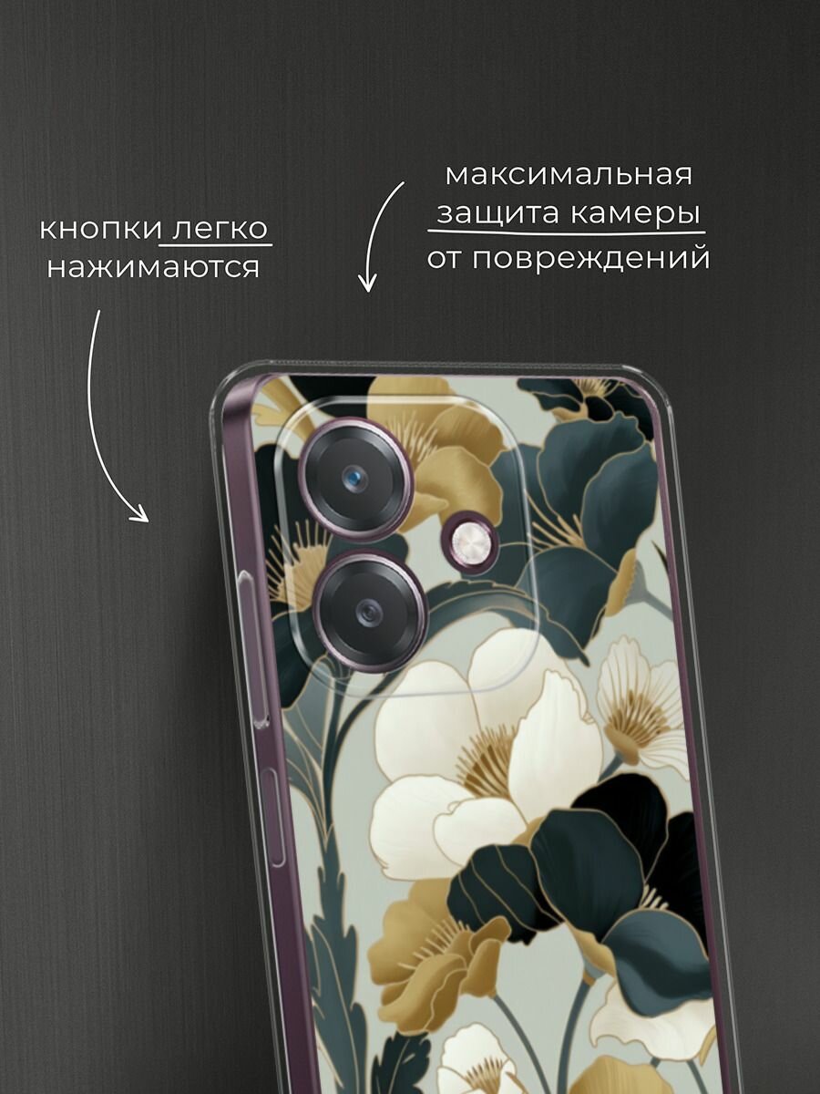 Чехол на Oppo A3/A3x / Оппо А3/A3x с принтом Золотые и белые цветы — фото 1