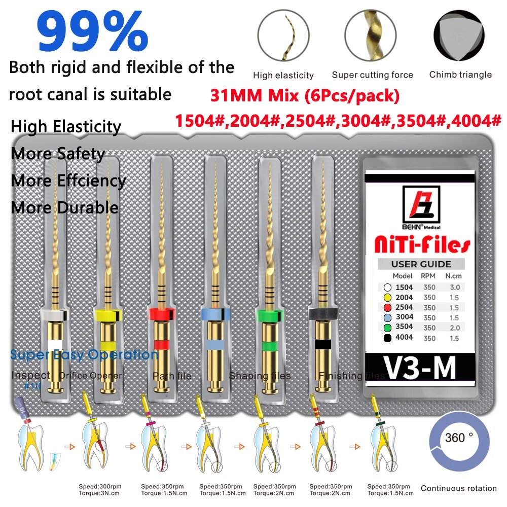Стоматологические файлы RAISYOU V3-M, Flex0.4-G-25MM-Mix