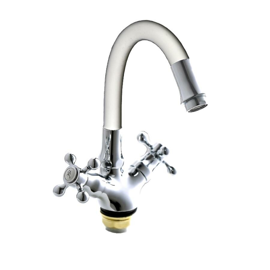 Смеситель для кухни Fashun A4419-B7266 хром белый, с гибким изливом, вентильный, латунь