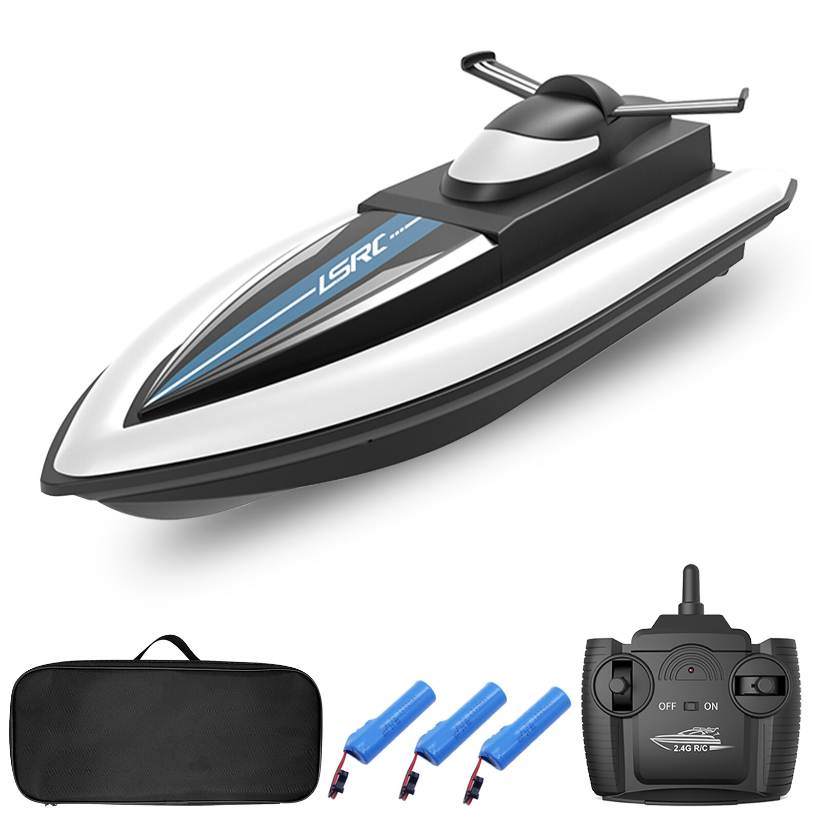 Лодка радиоуправления LSRC RC Boat 2.4GHz водонепроницаемая игрушка для озера бассейна моря подарок для детей мальчиков девочек, цвет красный/черный (выбор), материал ABS, канал 4, скорость 15-20км/ч, батарея лодки 3.7V 1200mAh, время зарядки 60мин,