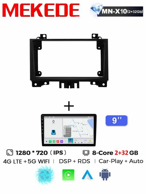 Магнитола 9" Mekede MN X10 Pro 2/32 Gb Mercedes-Benz Sprinter Volkswagen Crafter 2006-2016 F2 carplay