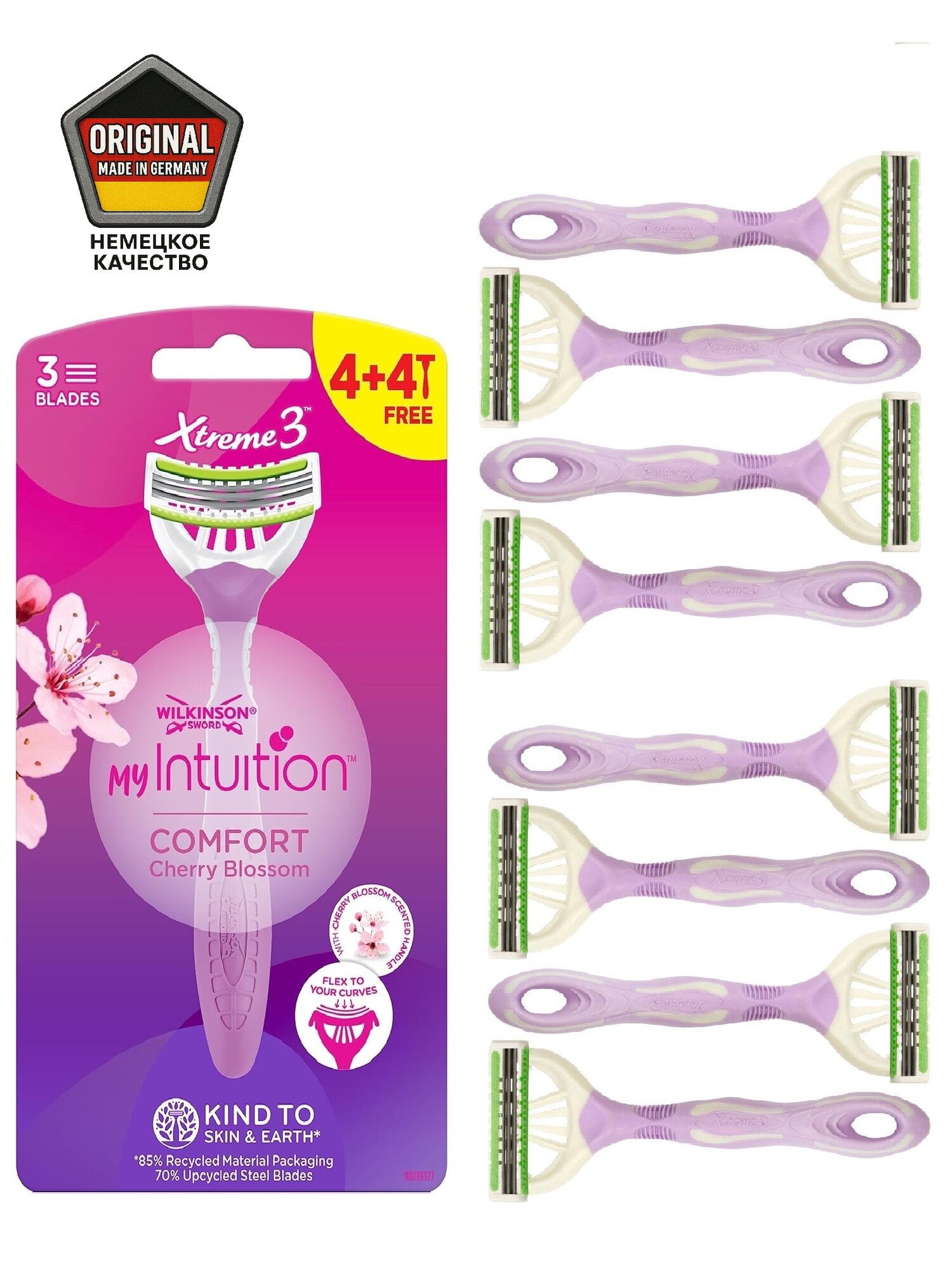 Женский бритвенный одноразовый станок / Wilkinson Sword Xtreme 3 Comfort Cherry Blossom, 8 шт