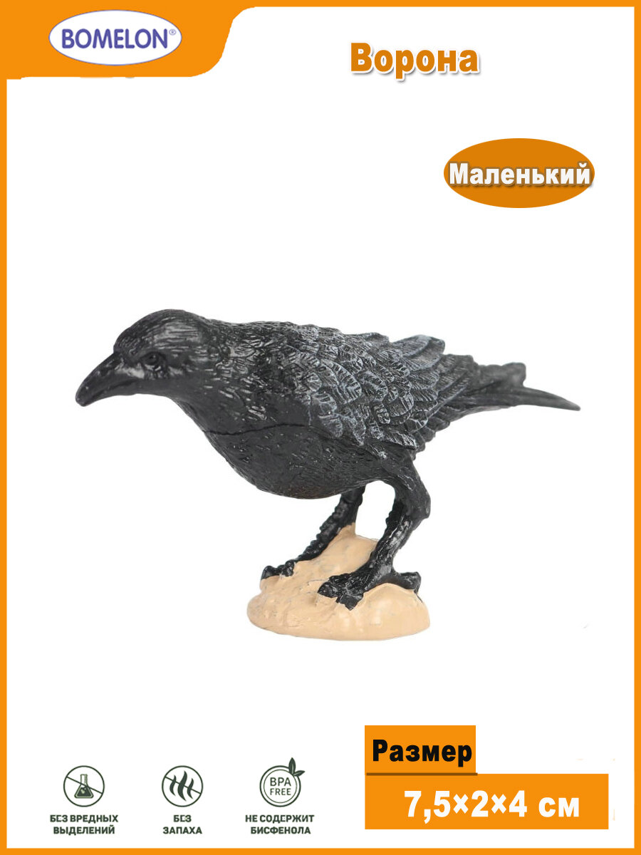 Фигурки птиц Ворона 7 см , Маленький размер, Crow, фигурки животных для детей , Экологичный пластик, развивающие игрушки
