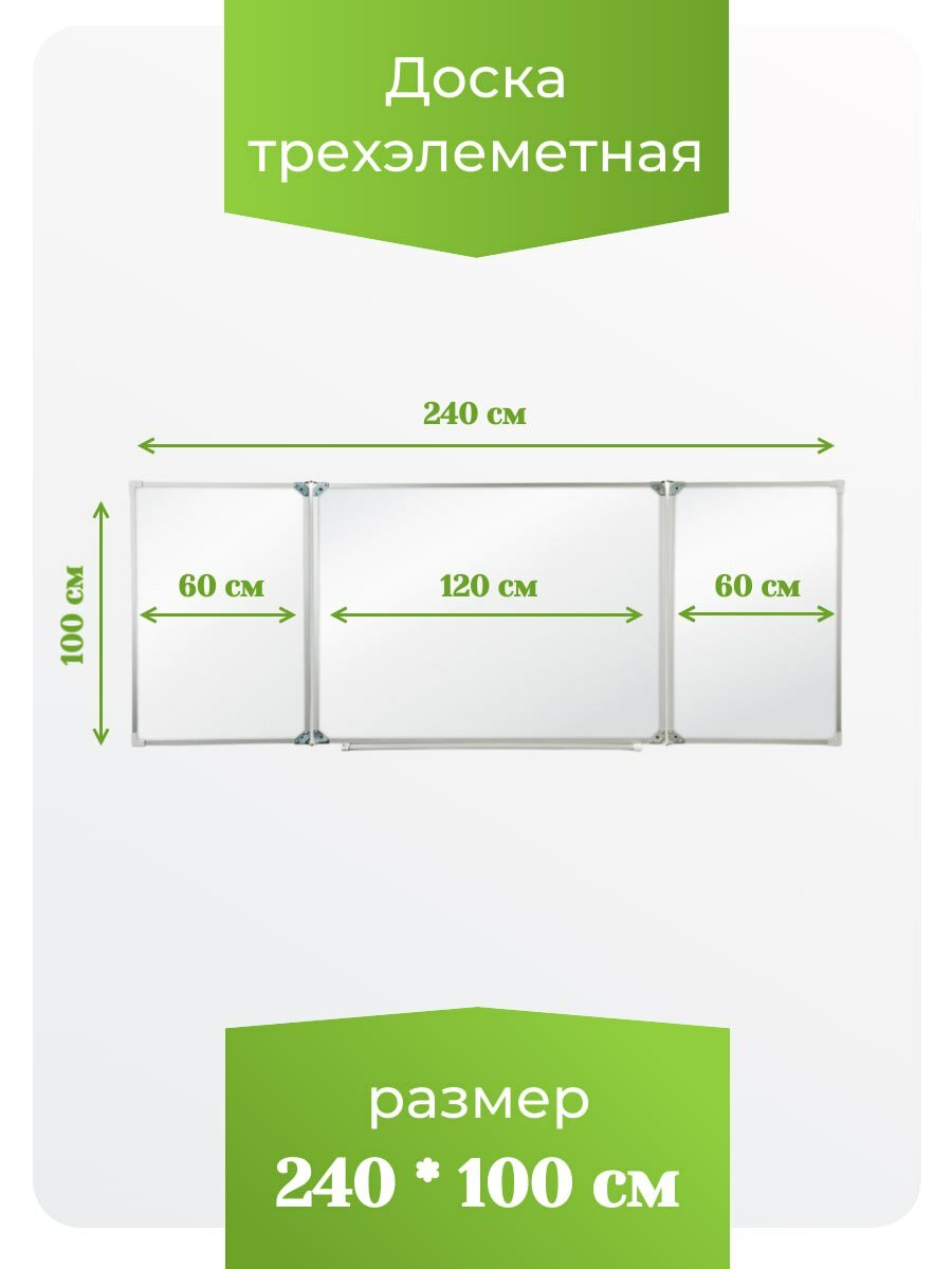 Доска трёхэлементная магнитная полимерная, МелМар, 2400х1000 мм, (маркерная)