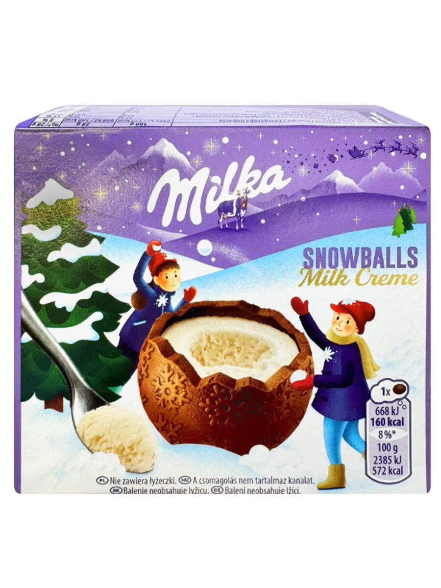 Новогодние сладкие шоколадные яйца Milka Snowball, 112 г