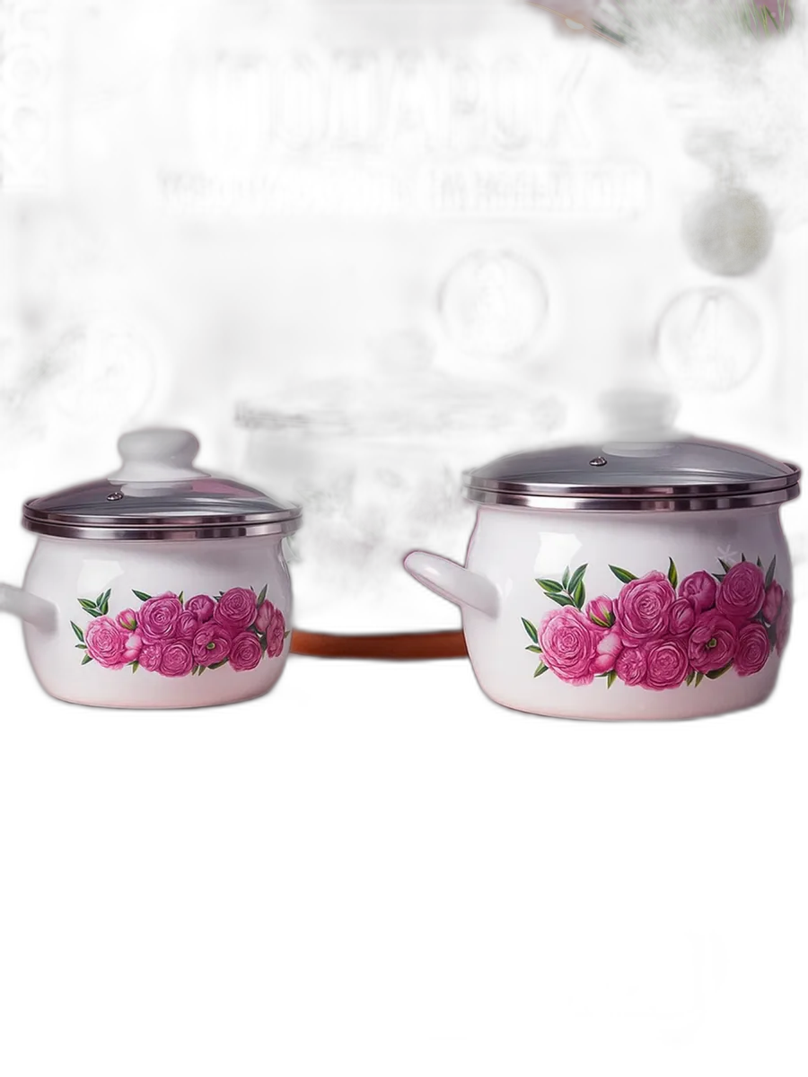 Набор кастрюль с крышками эмалированных, 3 шт