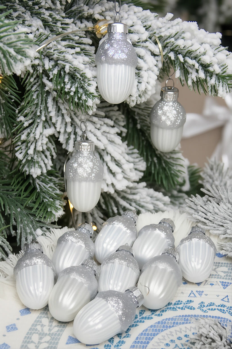 Набор ёлочных украшений серебряные жёлуди, стекло, 4 см, 12 шт, Winter Deco 1001284