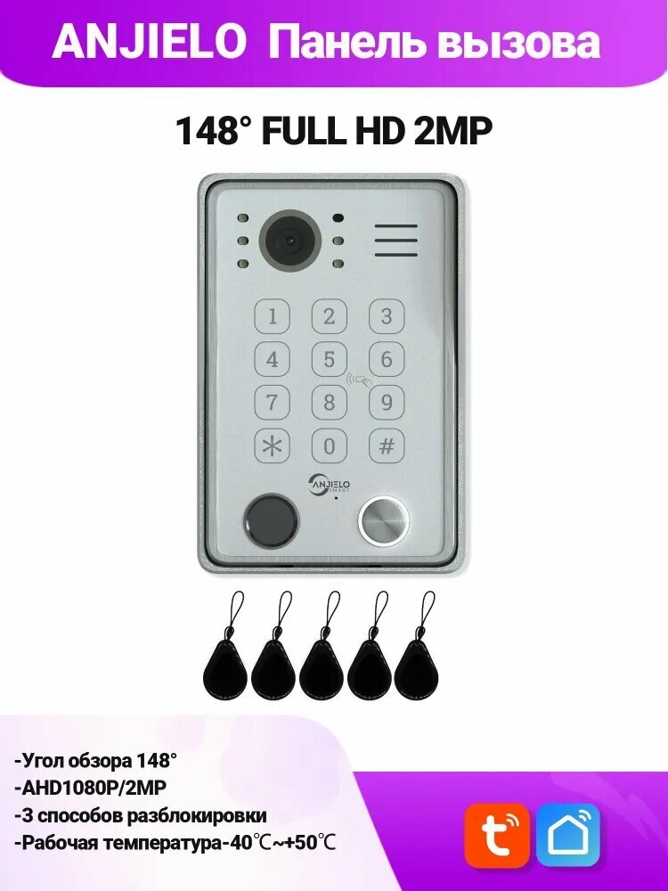 Только панель вызова-1080P Панель вызова и широкоугольной камерой, 3-в-1 разблокировка: пароль, IC-карта, отпечаток пальца