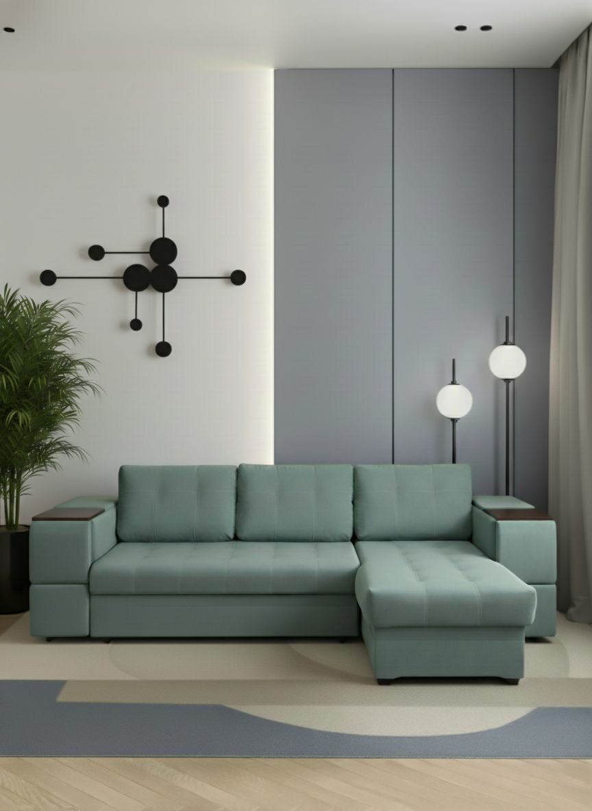 Диван Инвуд Лайт 2 угловой Барный Vita 020 зеленый (правый) (стол как смотришь слева) 260х160х88