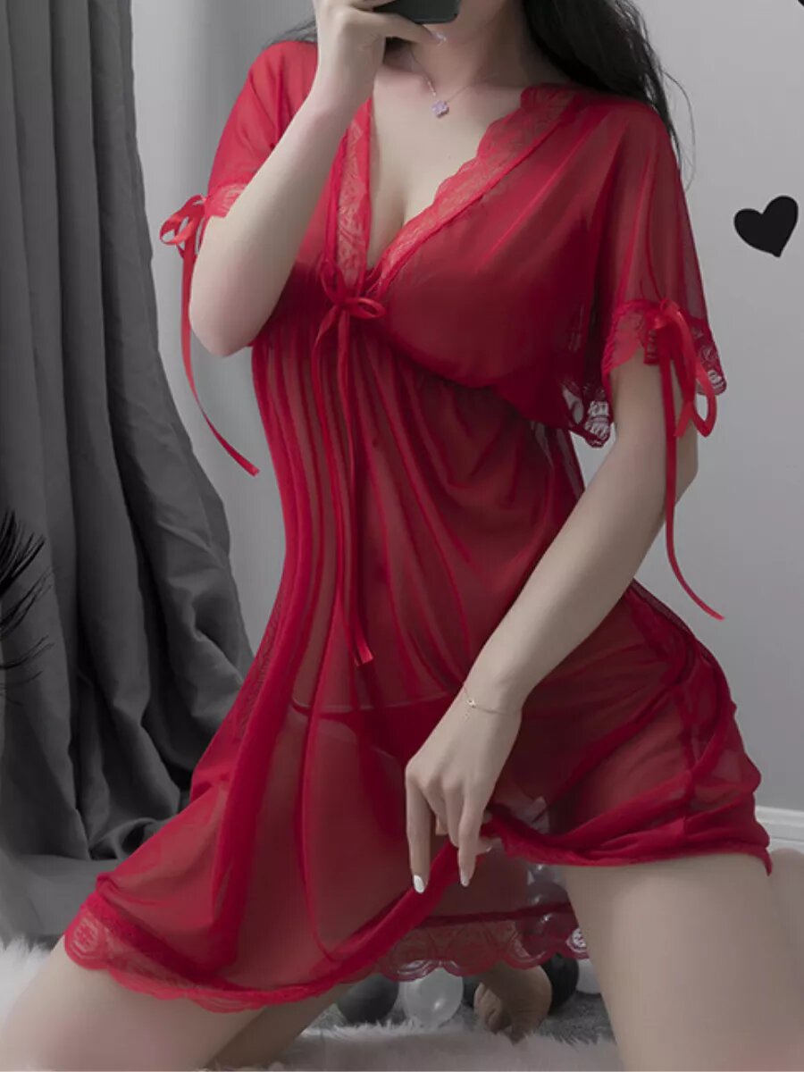 Пеньюар женский прозрачный комплект со стрингами