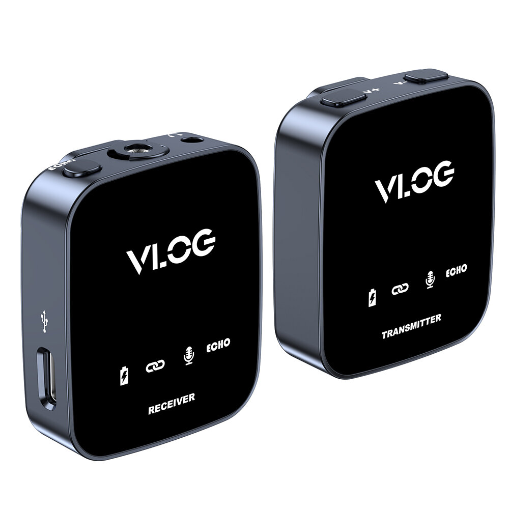 Беспроводной микрофон накладной 2.4G стерео с шумоподавлением для живой трансляции и видеозаписи с двусторонним мониторингом, черный, iOS Cable+Type-C Port Adapters Set, батарея 400mAh, SNR ≥75dB, чувствительность 90dB, размер 4.9*4.1*1.5cm, вес 26g