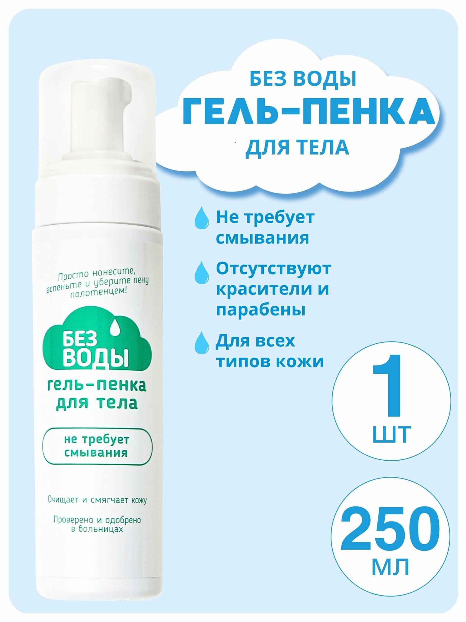 Гель-пенка для тела «без воды» без смывания 200 мл, НФ-00000099