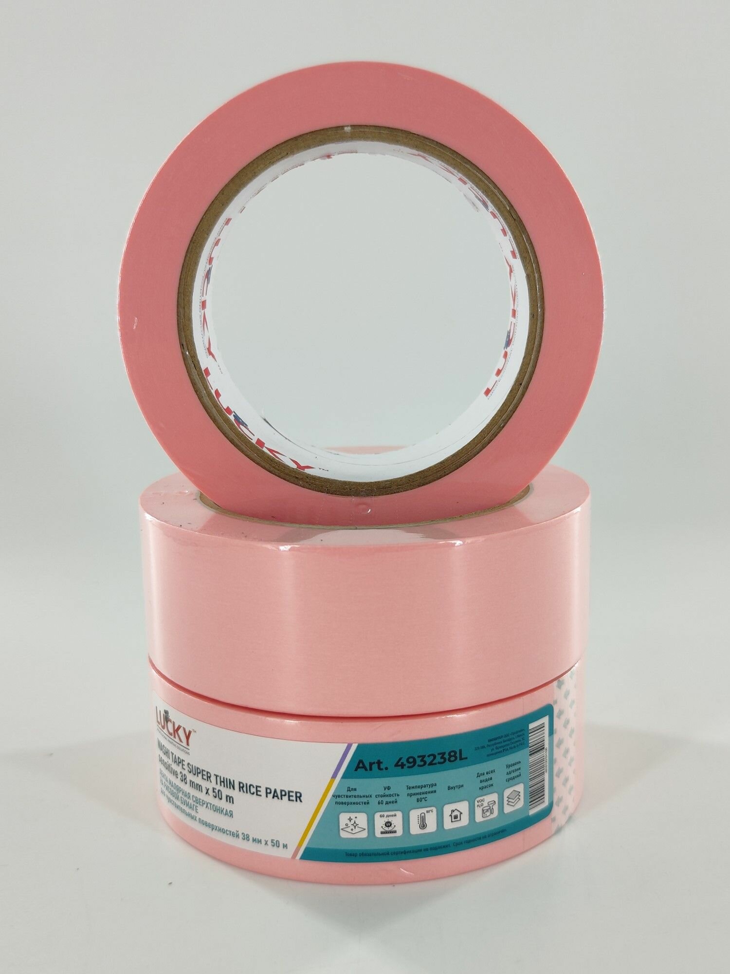 Лента розовая Lucky Washi 493238L UV 60 дней до 80 градусов (38мм*50м) упак (3 шт)