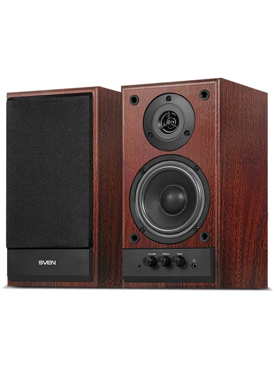 Колонки SVEN SPS-702, walnut, фазоинверторный тип, регулировка ВЧ/НЧ, 2 полосы, 2x20Вт
