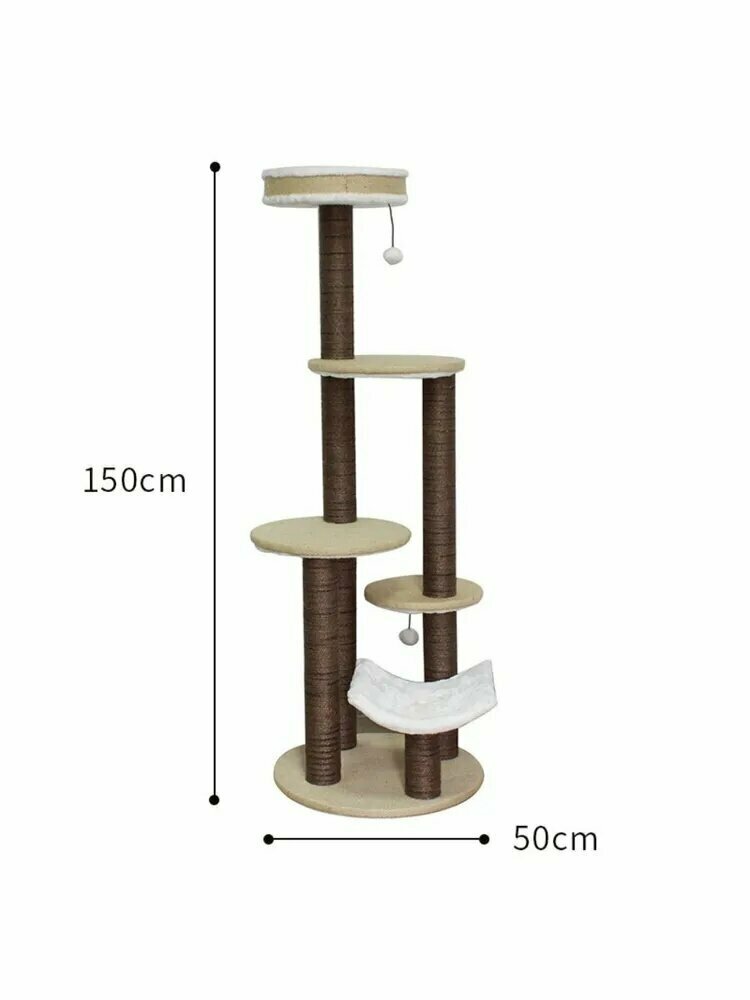 Когтеточка с домиком напольная высокая для кошки. Лежанки и столбик для кота. Кошачий дом для котят. Игровой комплекс с лежаками