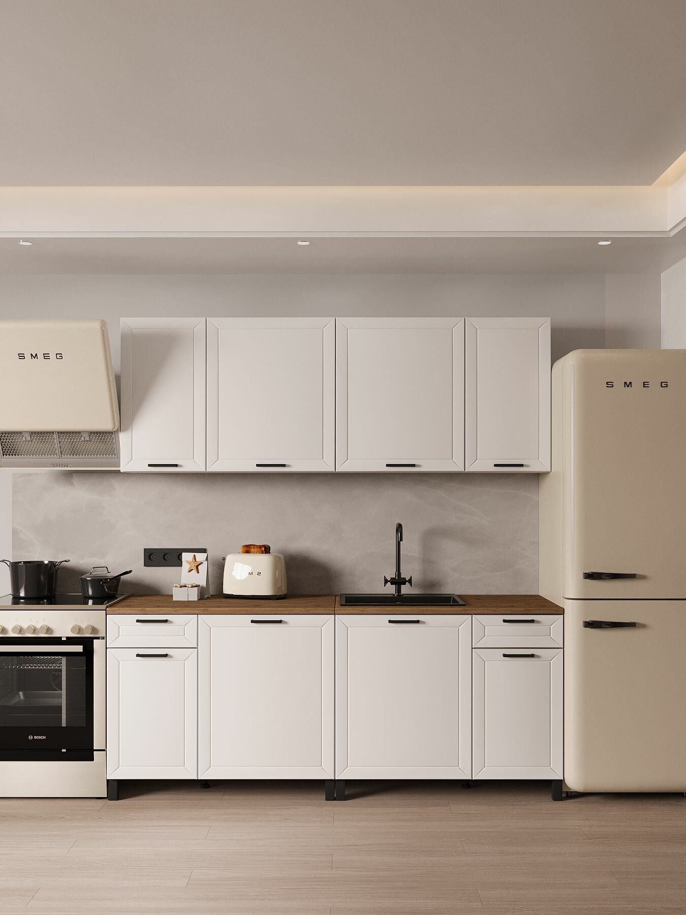 Кухонный гарнитур Мадрид 2м белый со столешницей