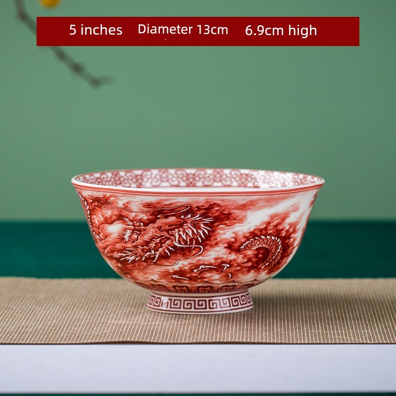 Чаша из красного костяного фарфора с глазурью, высокая чаша из Цзиндэчжэня, китайская рисовая чаша, керамическая чаша с