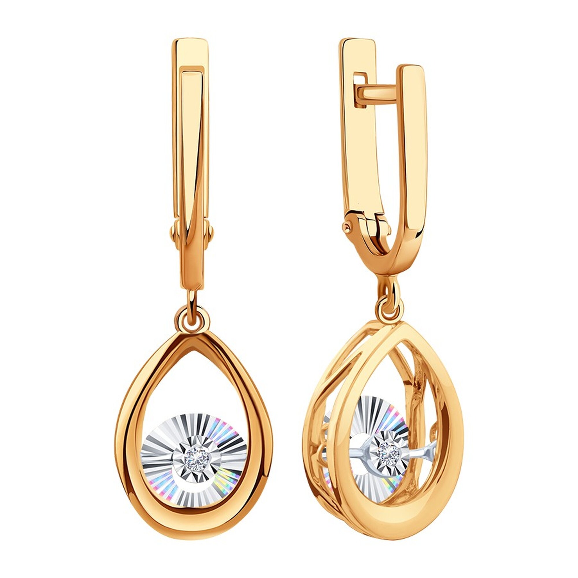 Серьги, красное золото, 585 проба, бриллиант
