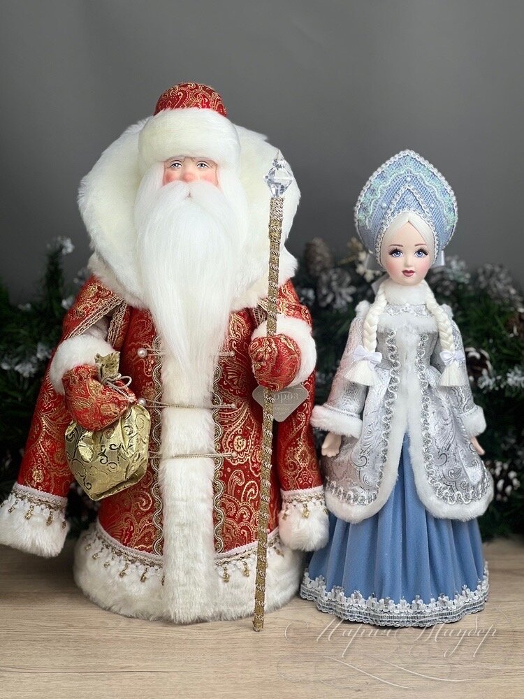 АртМороз Дед мороз и Снегурочка 50 см, новогодняя игрушка под ёлку, авторская кукла ручной работы