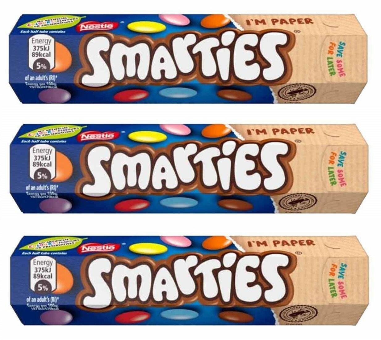 Шоколадное драже Nestle Smarties, Германия, 3 шт. по 38 грамм