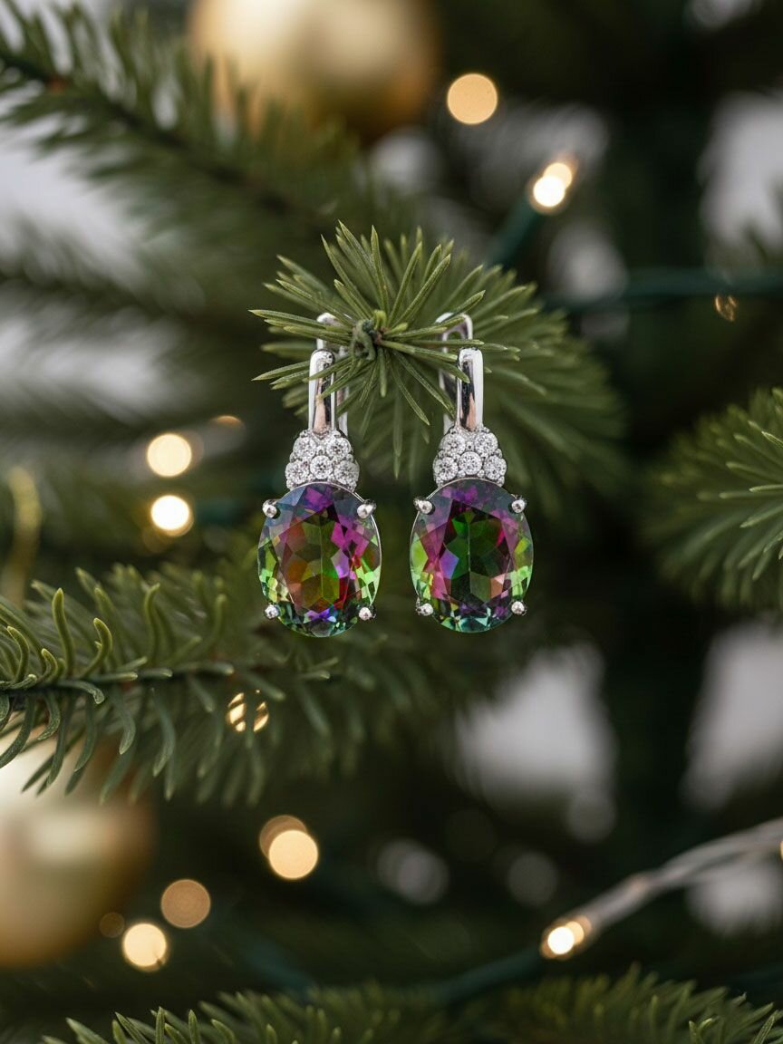 Серьги, серебро, 925 проба, родирование, топаз, кварц