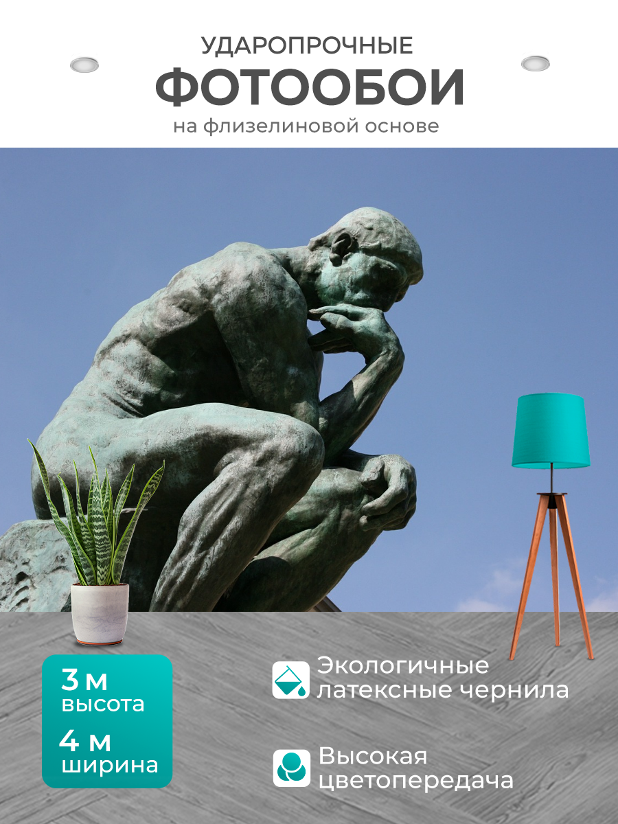 Фотообои моющиеся ударопрочные "Мыслитель, роден, музей родена" 400x300 см. флизелиновые на стену